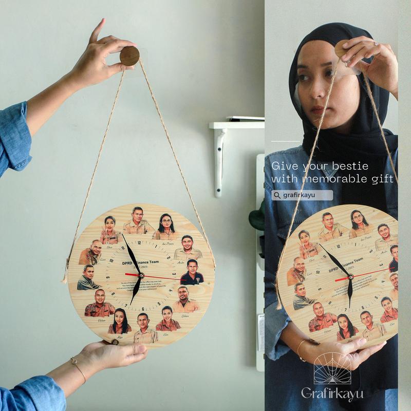 Jam dinding Kayu Aesthetic custom foto sketsa karikatur wajah - Shop ...