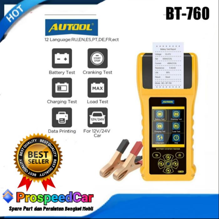 Jual Battery Tester, AUTOOL BT760 12V 24 With Printer Diagnostic ...