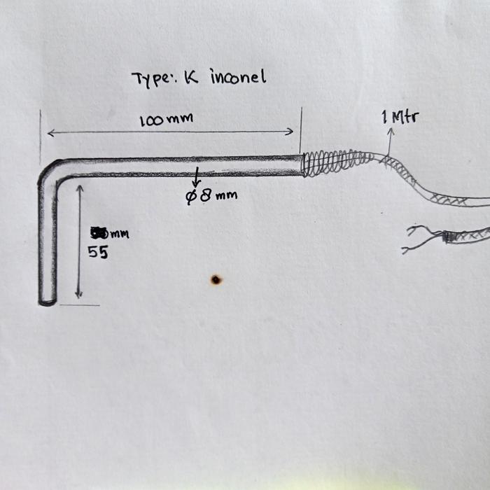 Jual thermocouple type K inconel dia 8 x 55 +100 mm L. kbl 1 M ...