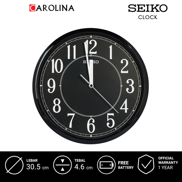 Promo Jam Dinding SEIKO Analog QXA756A Matt Black Plastic Case Black ...