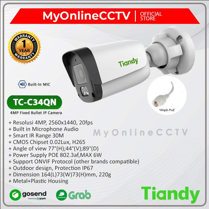 Promo Tiandy TC-C34QN IP Camera CCTV 4MP Audio PoE IR Outdoor Anti Air ...
