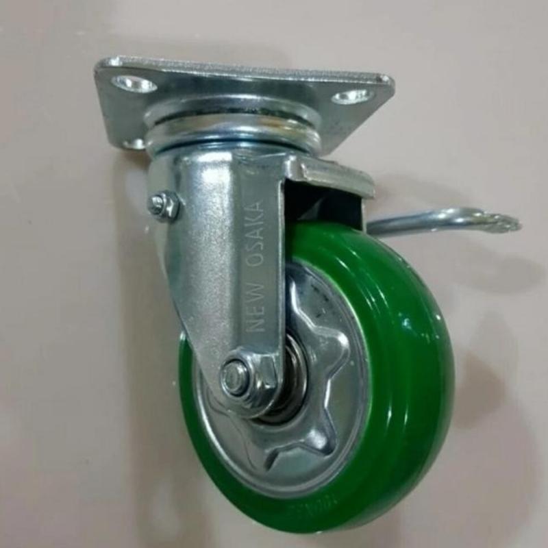 Roda Trolley Troli Pu Hijau 4 inch Putar Rem - Shop | Tokopedia