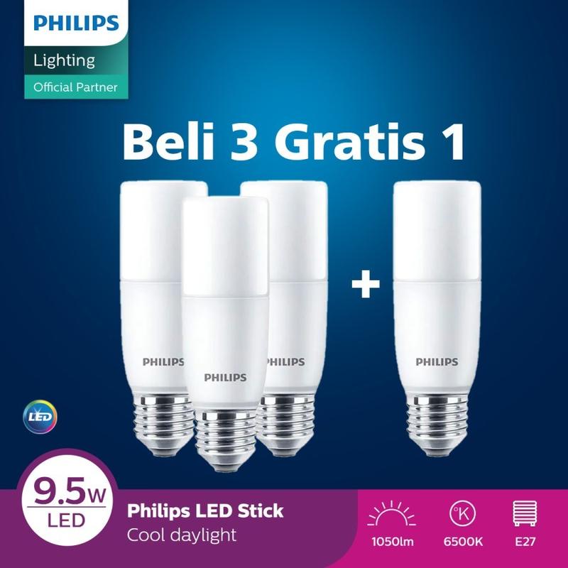 Paket Lampu 3X Philips Bohlam DLStick 9.5W E27 6500K Gratis - Shop ...