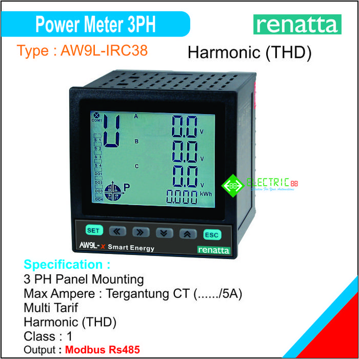 Jual Power Meter KWH 3 Phase with Harmonic THD AW9L-IRC38 - Kota ...