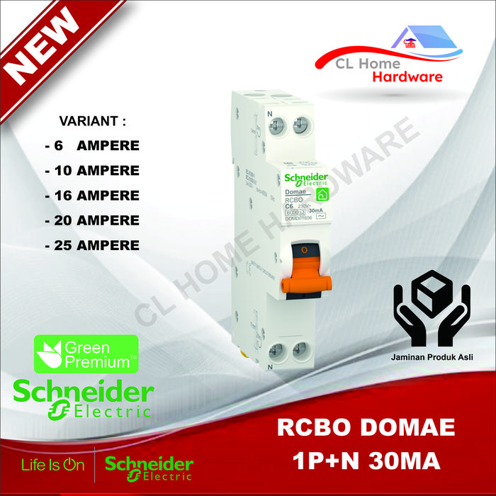 Jual RCBO SLIM NEW DOMAE 1P+N 30mA 1P - 6A,10A,16A,20A,25A Original ...