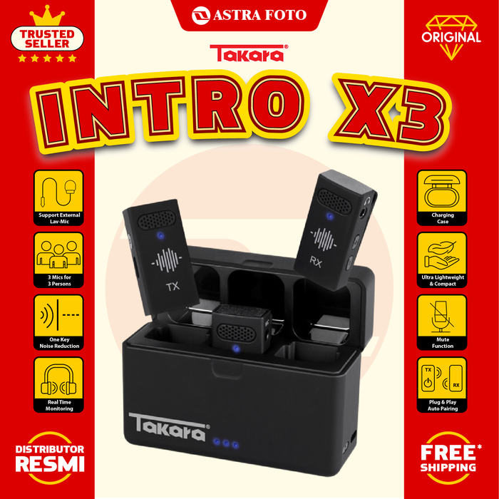 Jual Takara INTRO X3 Dual Wireless Mic Microphone iOS , Type C , Kamera ...