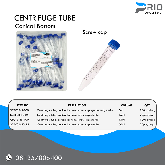 Jual PRIO - Centrifuge Tube Consumable Lab Laboratorium - 15ml (25 pcs ...