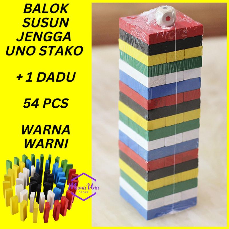 Board Game 54 Balok Susun Stako Kayu Warna Warni 1 Dadu Mainan - Shop ...