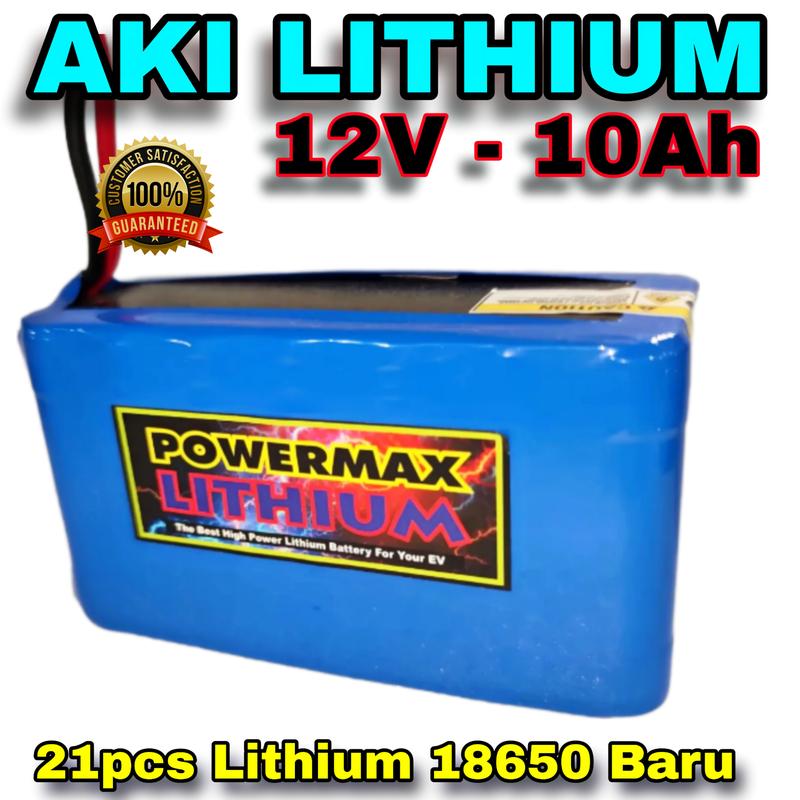 Aki Lithium POWERMAX 12v 10Ah Bms 40A Li ion Baterai 18650 Baru 100% ...