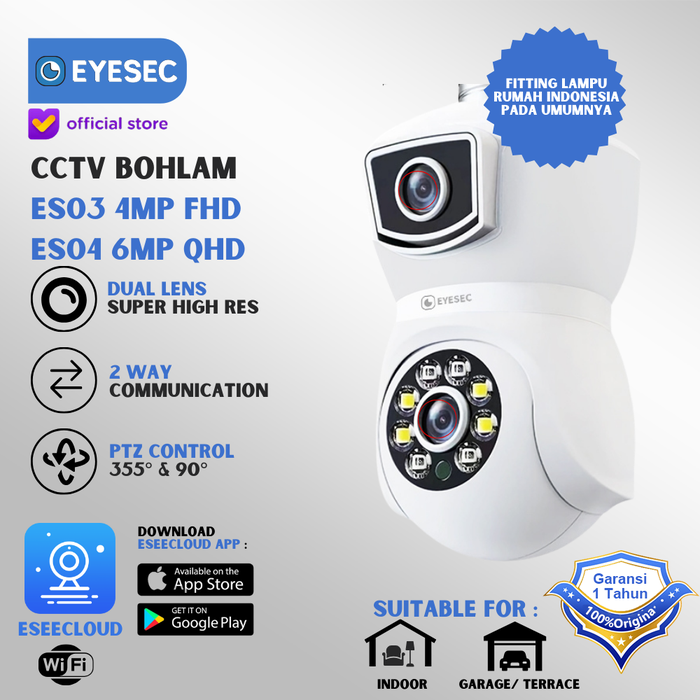 Promo CCTV Bohlam EYESEC Dual lens 4MP 6MP FHD 2K PTZ smart IP Camera ...