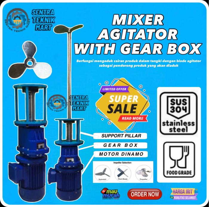 Jual Mixer agitator + gearbox 1,1KW 1,5HP 1Phase 4P SS304 mixer ...