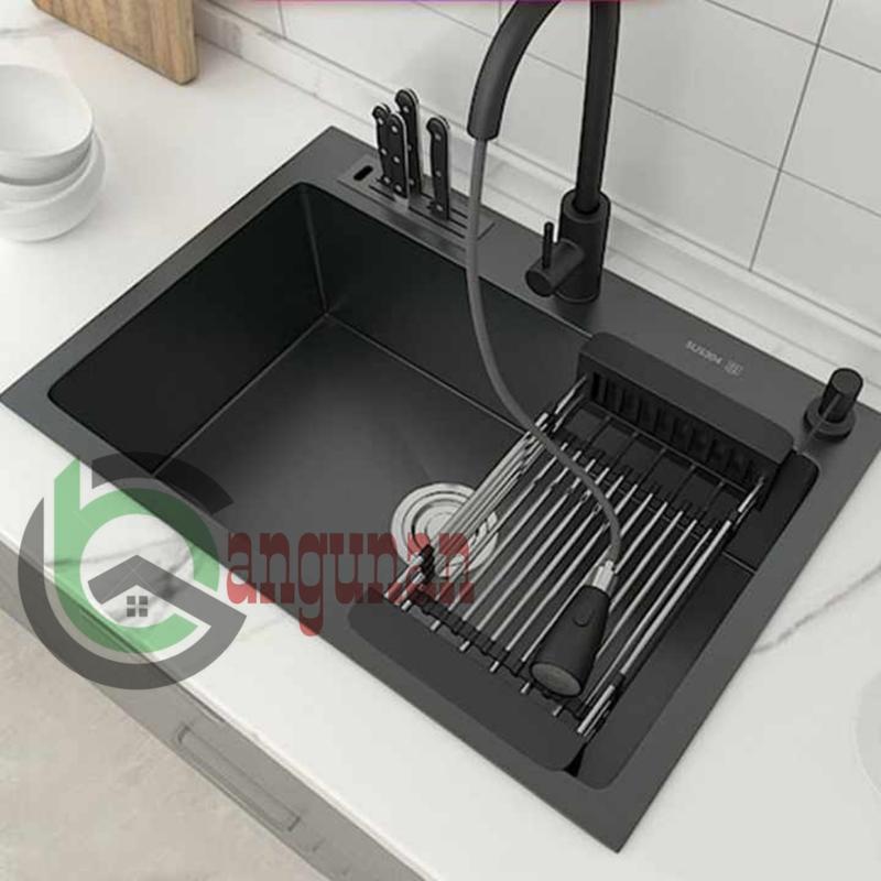 Kitchen Sink 7545 Black Tempat Pisau Lengkap Kran Flexible/Wastafel ...