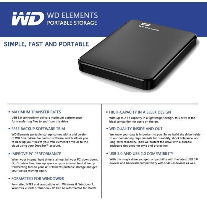 WD Element / Elements 2TB - HD Hard Disk Eksternal External 2.5 HDD3.0 ...