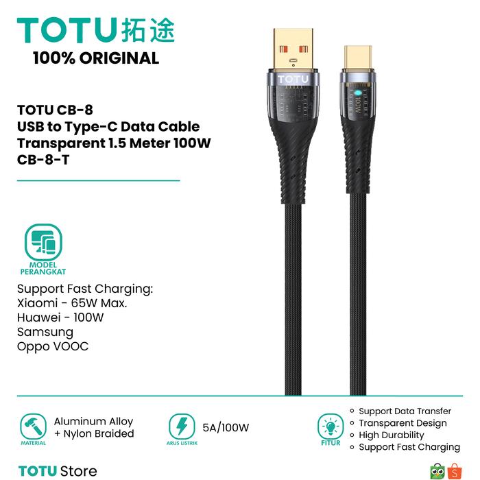 Promo TOTU Kabel Data Type-C USB to C 100W Cable Charger Transparent 1 ...