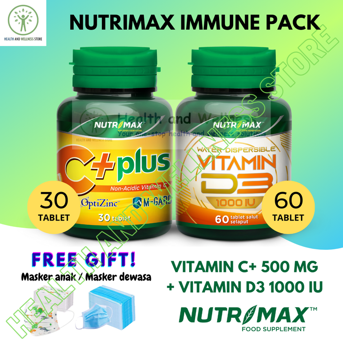 Jual PAKET NUTRIMAX PROTEKSI IMUN VITAMIN C PLUS 30 TABLET D3 1000 IU ...