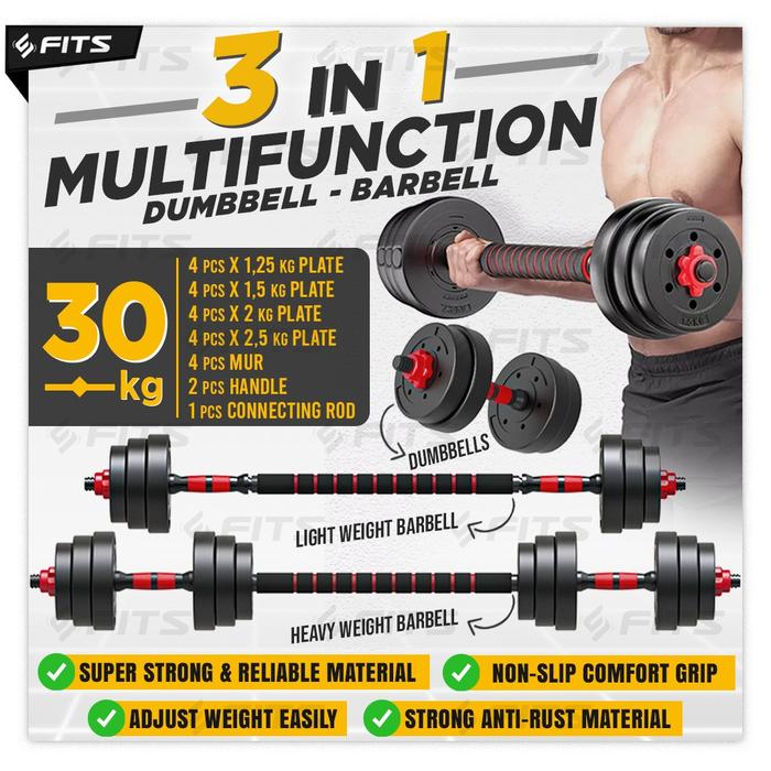 Jual SFIDN FITS 3 IN 1 Adjustable 30kg Dumbell Barbel Dumbbell Barbell ...