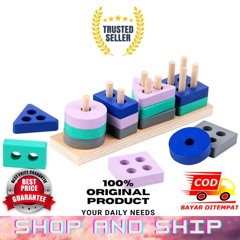 Montessori Puzzle Shape Number Matching Board Mainan Edukasi ORIGINAL ...