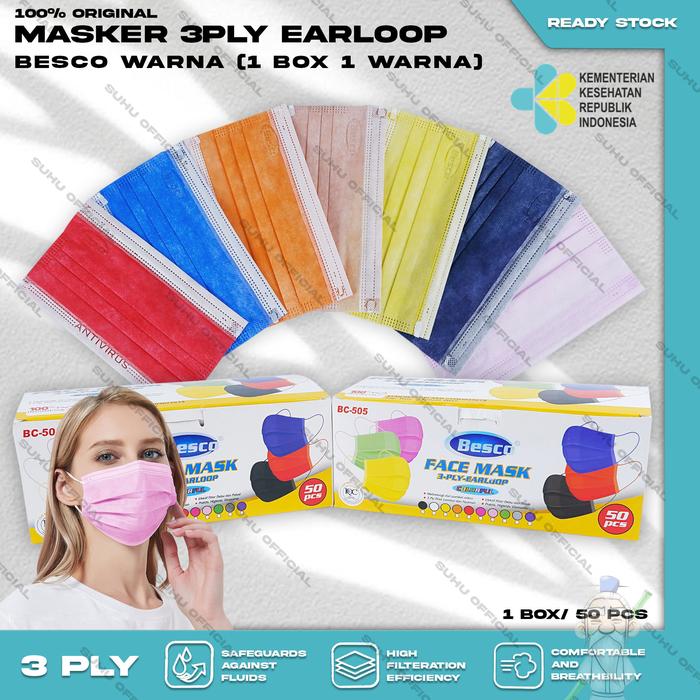 Promo MASKER MEDIS 3PLY ISI 50PCS BIRU HITAM WARNA WARNI EARLOOP MASK 3 ...