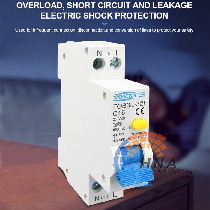 Jual RCBO MCB TOMZN SLIM RCCB/ELCB AC 6A-32A dengan Proteksi Arus Bocor ...