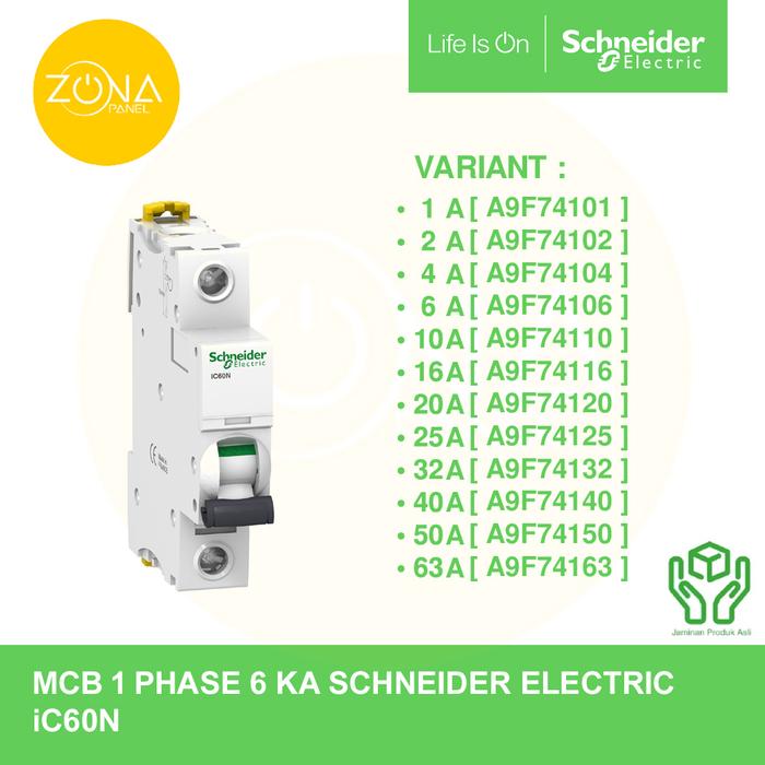 Jual MCB SCHNEIDER 1 PHASE iC60N 1P 6A 10A 16A 20A 25A 32A 40A 50A 63A ...