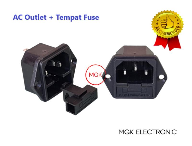 Soket Power AC Outlet 3 pin + Fuse Holder / Socket AC Power 3 pin ...