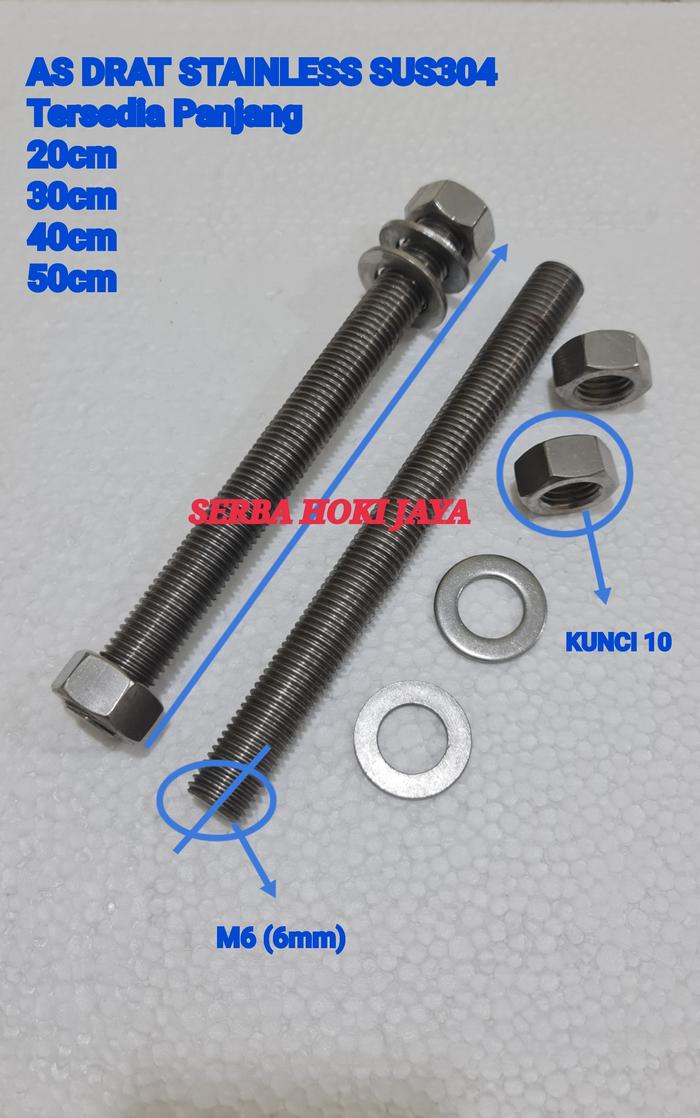 Jual AS DRAT STAINLESS M6 x 20cm , 30cm ,40cm ,50cm SUS304 - M6x20cm ...
