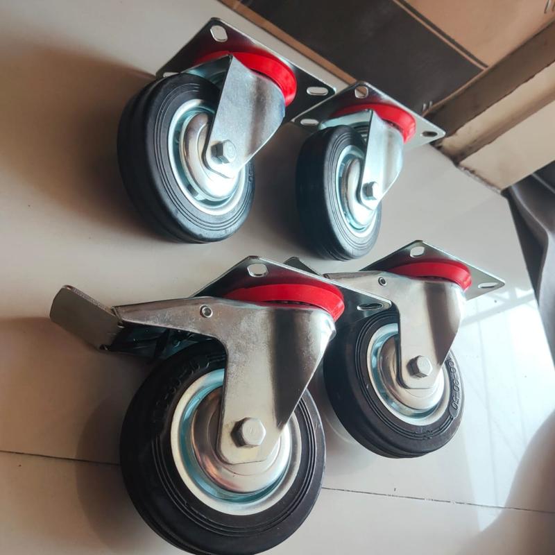 Paket roda karet 4" hitam 2 Rem 2 Hidup Roda troli set 4pcs 4in - Shop ...