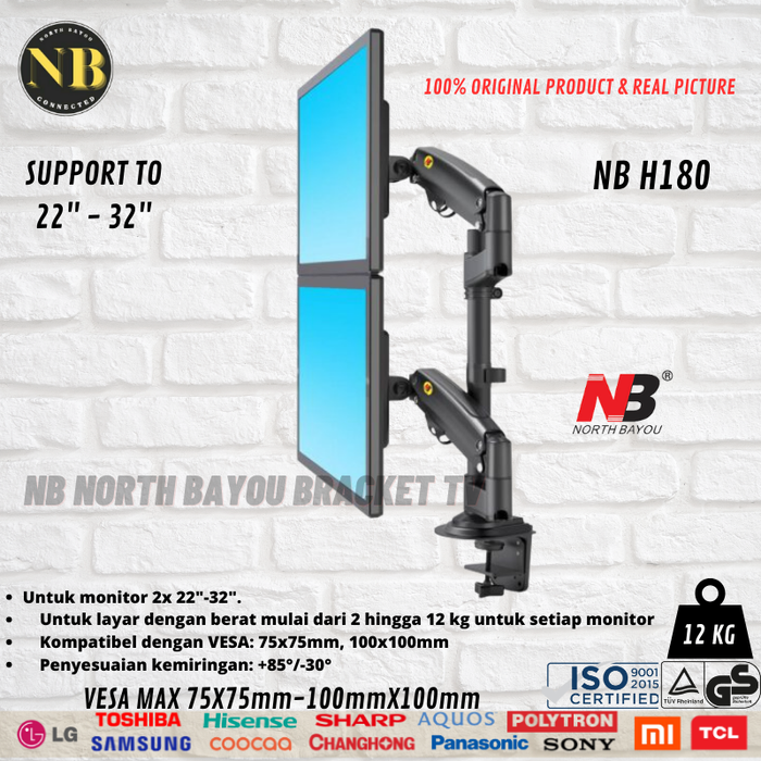 Jual Bracket Dual Monitor NB H180 22"-32" Full Motions Gas Spring Dual ...