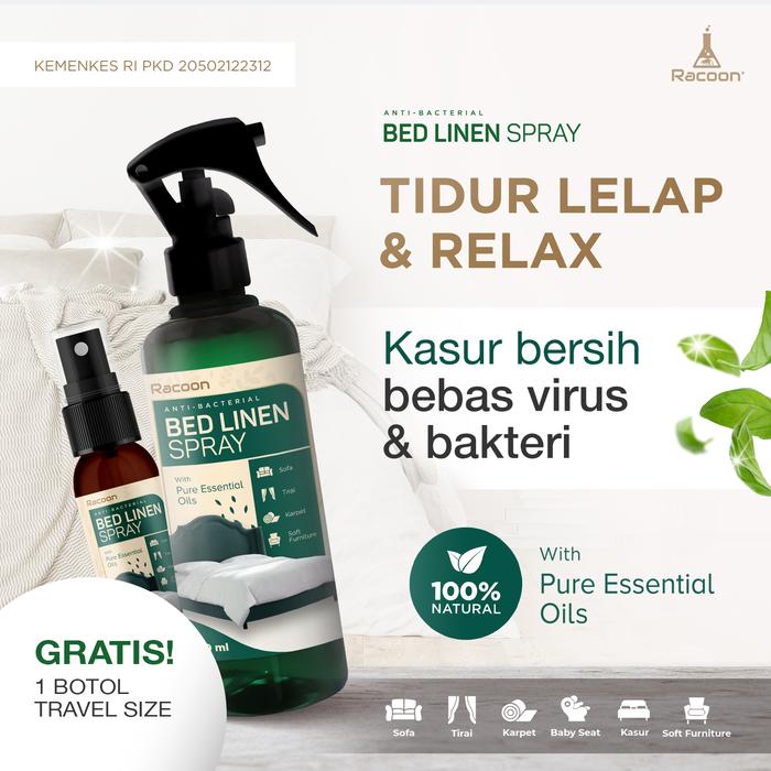 Promo Racoon Bed Linen Spray 250ml Anti Bakteri & Tungau Essential Oil ...