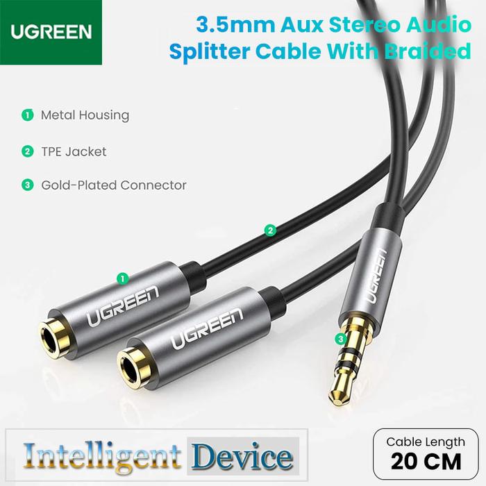 Jual UGREEN AUX Stereo Splitter Jack 3.5mm Male to Dual 3.5mm Audio On ...