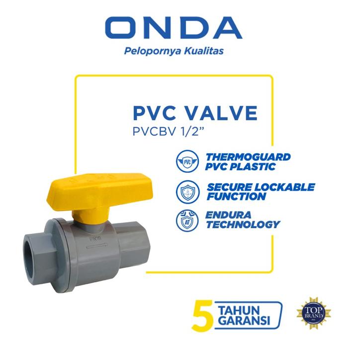 Jual Ball Valve PVCBV ONDA Polos Stop Keran Plastik PVC Kuning 1/2" 3/4 ...