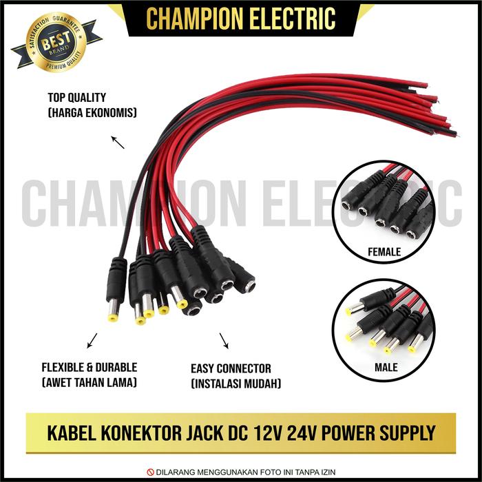 Jual Kabel Konektor Jack DC 12V 24V Power Supply Lampu LED Strip Neon ...