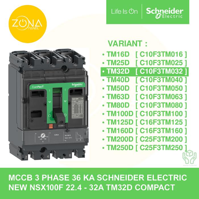 Jual MCCB NEW NSX100F SCHNEIDER 3P 32A 36KA TMD COMPACT C10F3TM032 ...