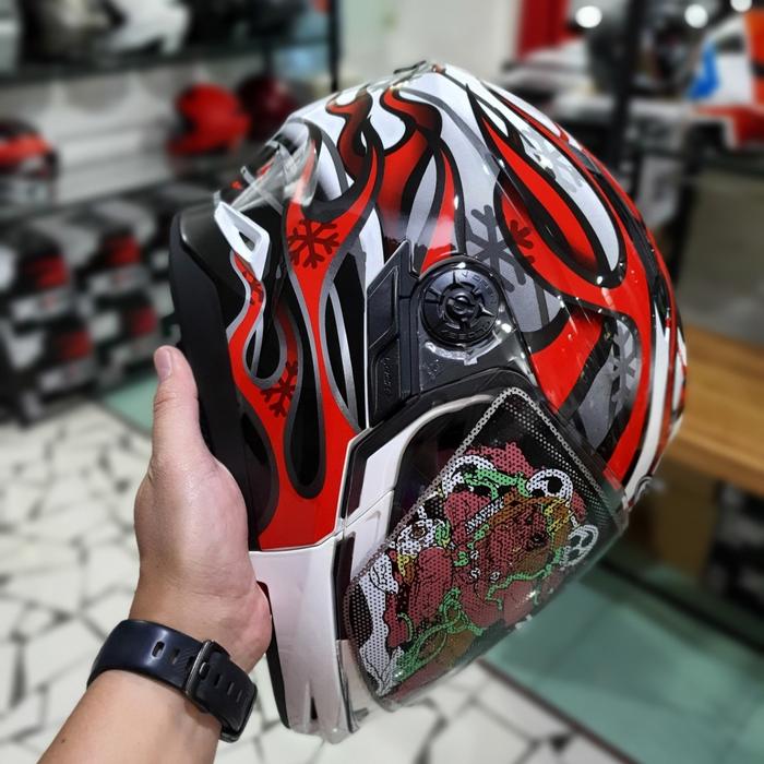 Jual ZEUS ZS 613C WHITE AJ19 RED HELM MODULAR DOUBLE VISOR - Kota ...