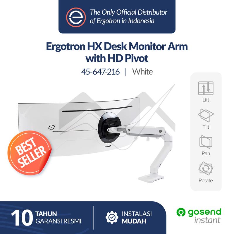 Ergotron HX Desk Monitor Arm with HD Pivot - white (45-647-216) - Shop ...