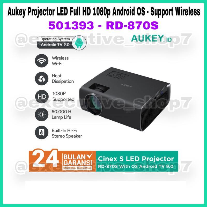 Aukey Projector LED Full HD 1080p Android OS - Support Wireless 501393 ...