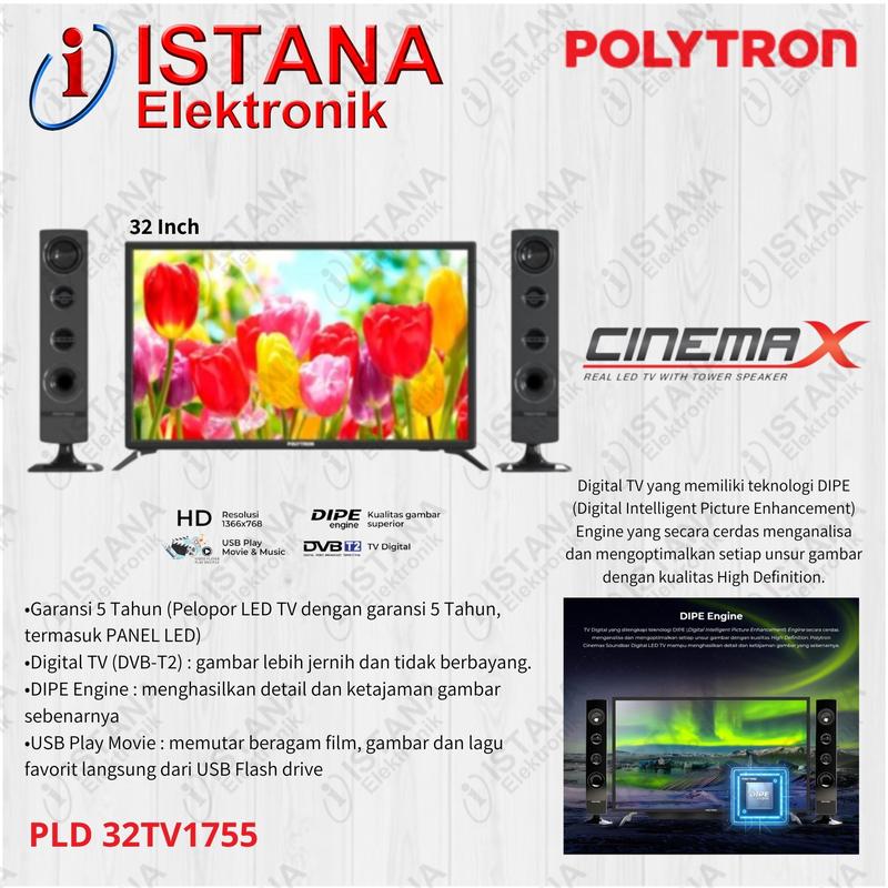 POLYTRON LED 32 INCH CINEMAX SPEAKER TOWER DIGITAL TV PLD 32TV1755 ...