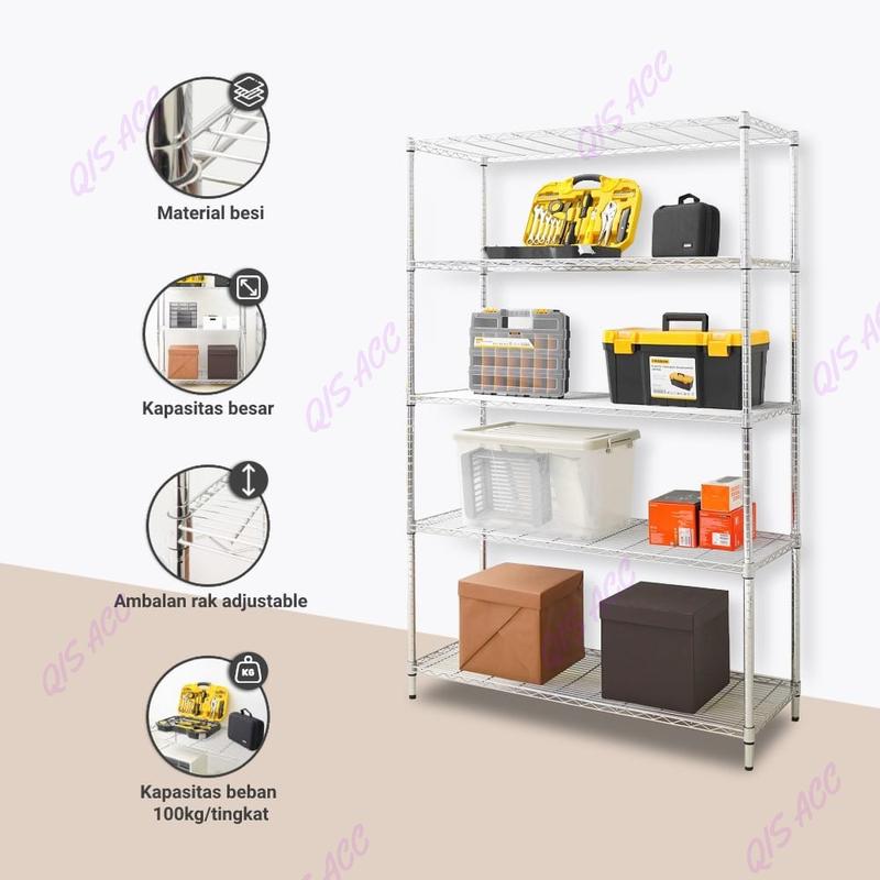 KRISBOW Rak Besi 5 Tingkat Serbaguna 121x45x190 Cm - Chrome - Shop ...