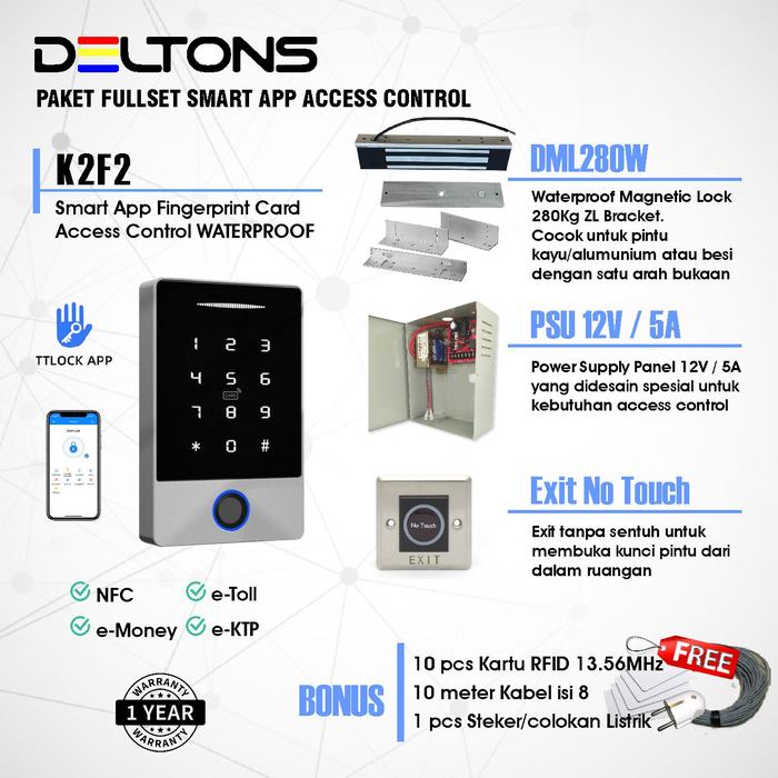 Promo Paket Smart Door Access Control K2F2 Fingerprint 13.56MHz ...
