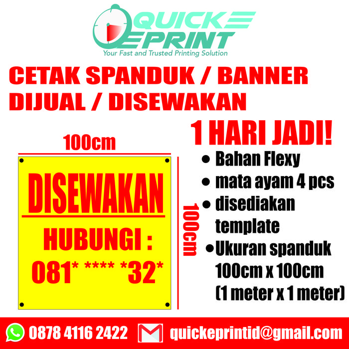Jual CETAK SPANDUK DIJUAL DISEWAKAN 100X100 1 HARI JADI DISEDIAKAN ...