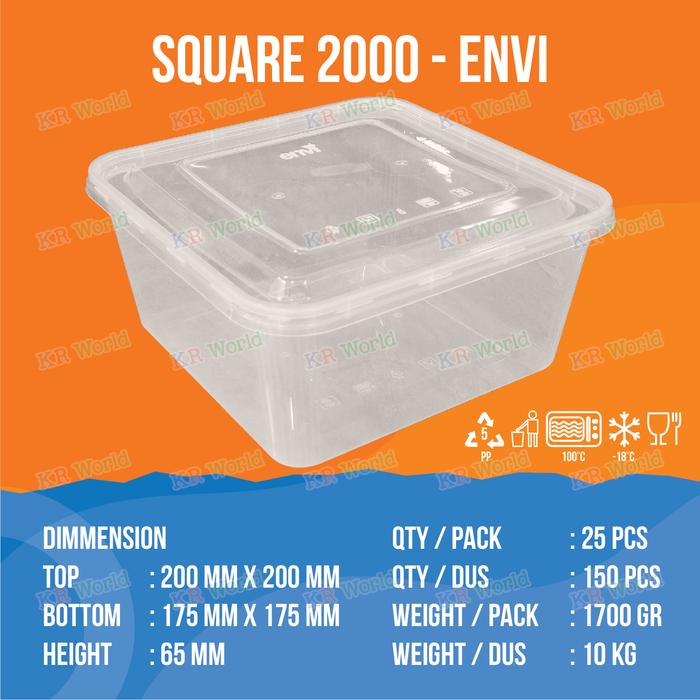 Jual (25 PCS) THINWALL SQUARE 2000 ML/KOTAK MAKAN PLASTIK PERSEGI ...