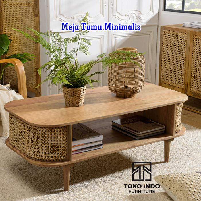 Jual Meja Tamu Minimalis Kayu Jati Solid Anyaman Rotan Alami - 120 x 60 ...