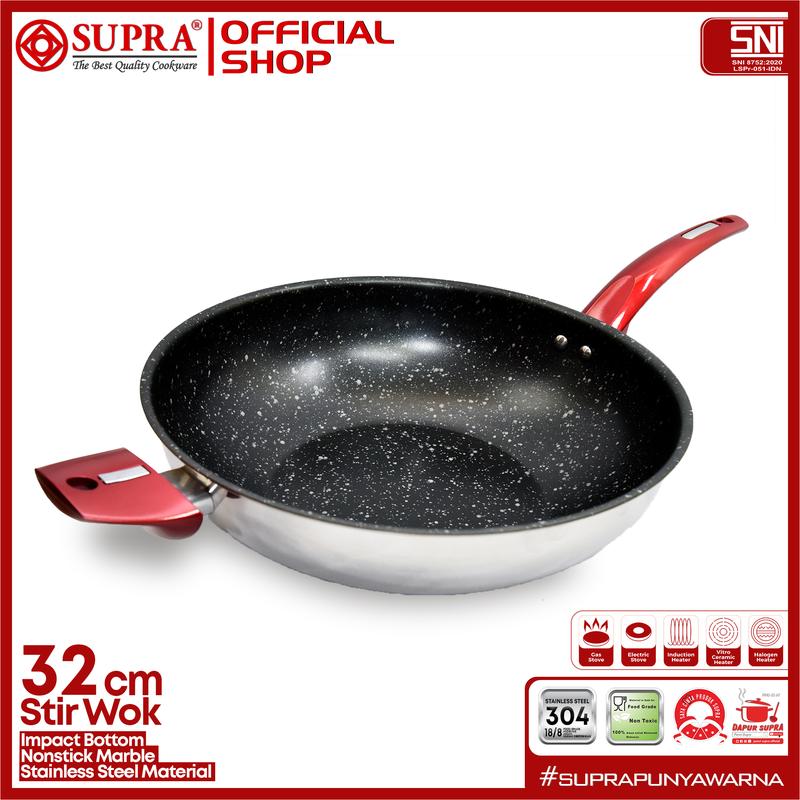 SUPRA Panci Stainless Stir Wok Marble 32 Cm - Red - Shop | Tokopedia