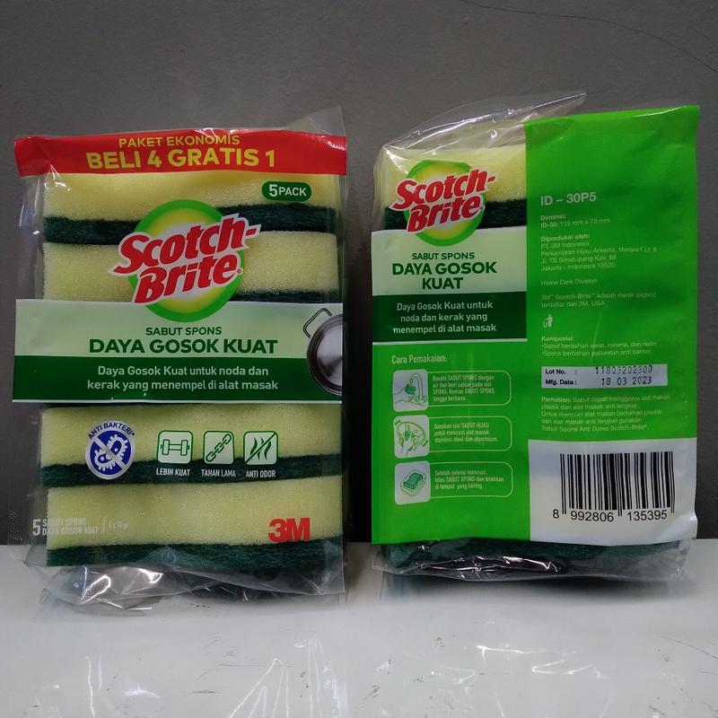 3M scotch brite 5pcs sabut spons hijau cuci piring ID30P5 - Shop ...