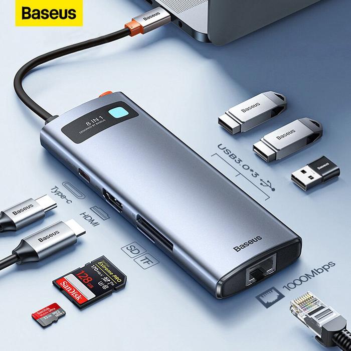 Jual Baseus 8 in 1 USB Type C Hub Adapter USB 3.0 4K 60Hz Docking ...