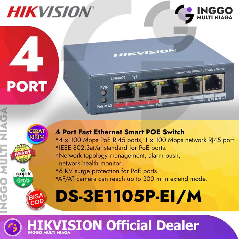 HIKVISION DS-3E1105P-EI/M SMART POE SWITCH 4 PORT POE 1 UPLINK - Shop ...