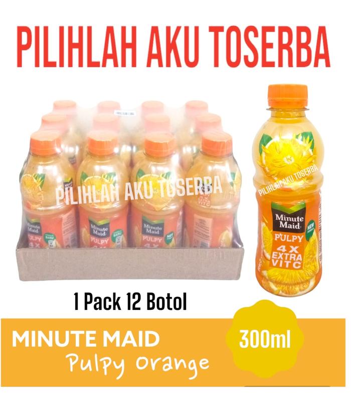 Jual Minute Maid Pulpy Orange Botol Pet 300 ml -(HARGA 1 PACK ISI 12 ...