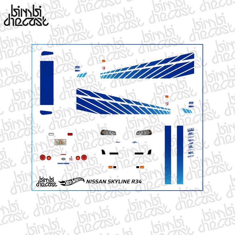 Decal R34 nissan skyline fast furious diecast hotwheels transparan ...