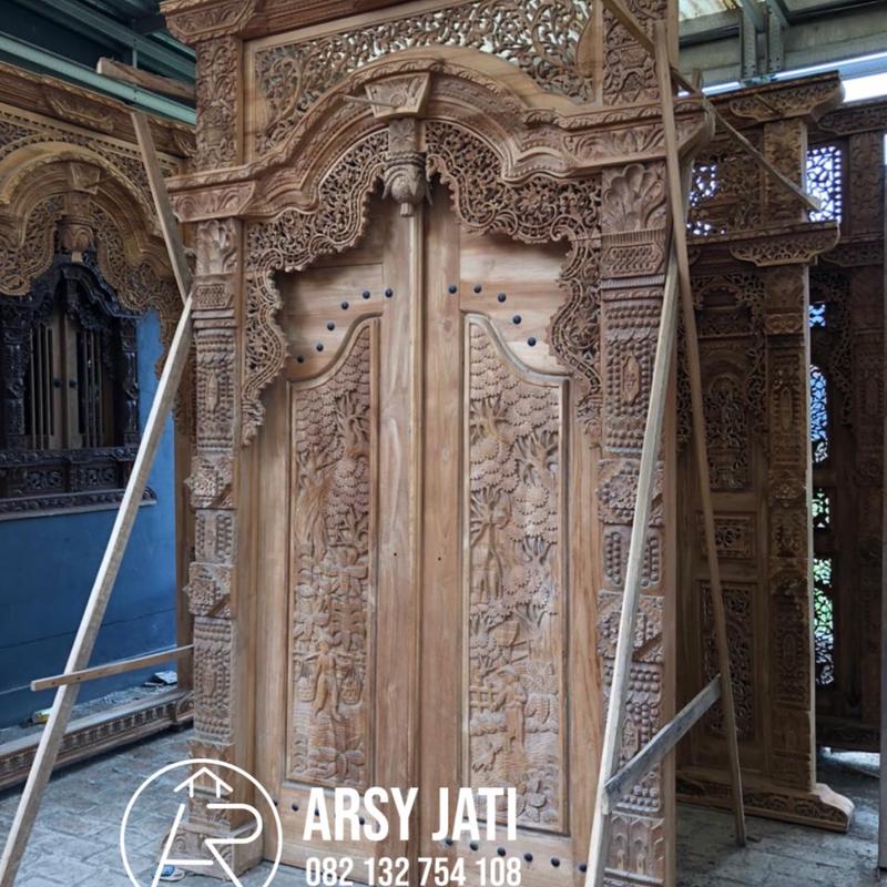 Pintu ukir Gapuro 180Cm motif alam kayu jati Ready stock - Shop | Tokopedia