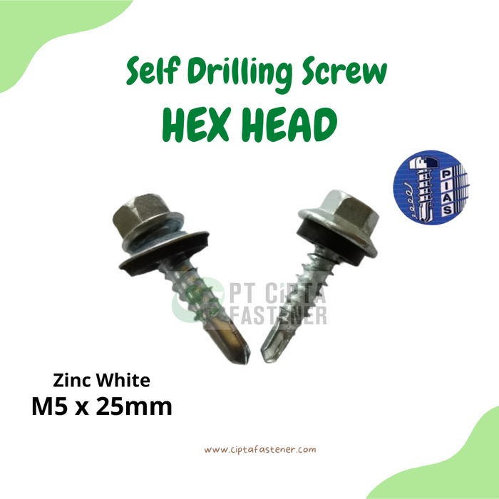 Jual Sekrup Roofing SDS Hex Head Skrup Screw Drilling M5 x 25mm Zinc ...